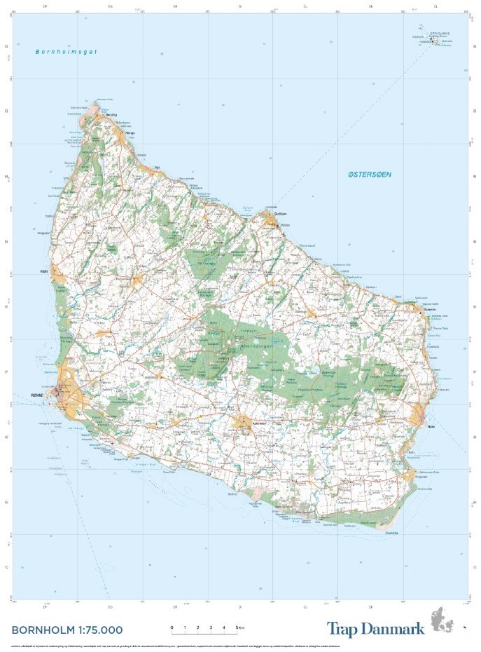 Trap Danmark: Falset kort over Bornholm: Topografisk kort 1:75.000 ...