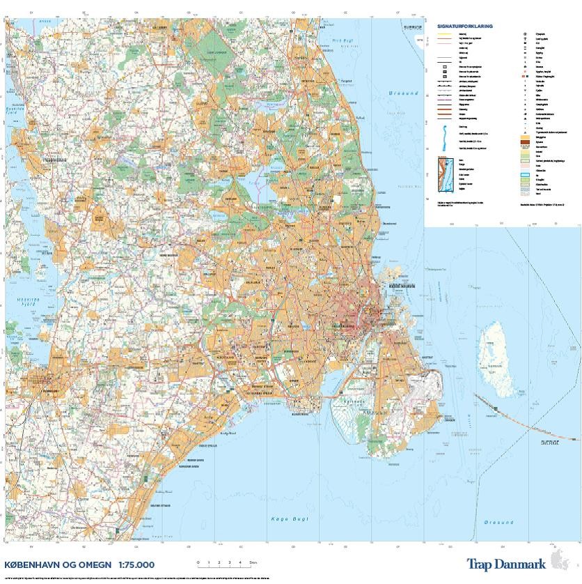 Trap Danmark: Kort over København og omegn: Topografisk kort 1:75.000 ...